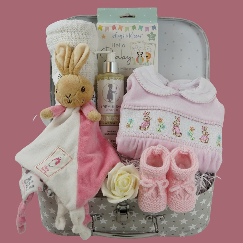 Beatrix Potter Flopsy Bunny Baby Girl Hamper, Baby Velour Sleepsuit, F ...